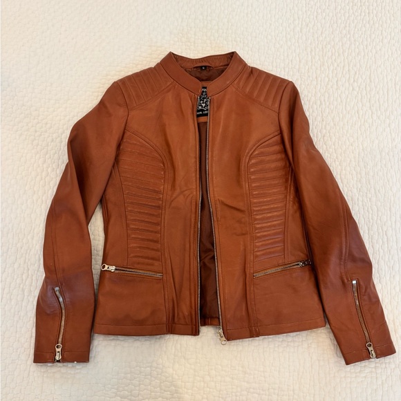 Jackets & Coats | Vintage Cognac Leather Jacket Unknown Brand Real ...